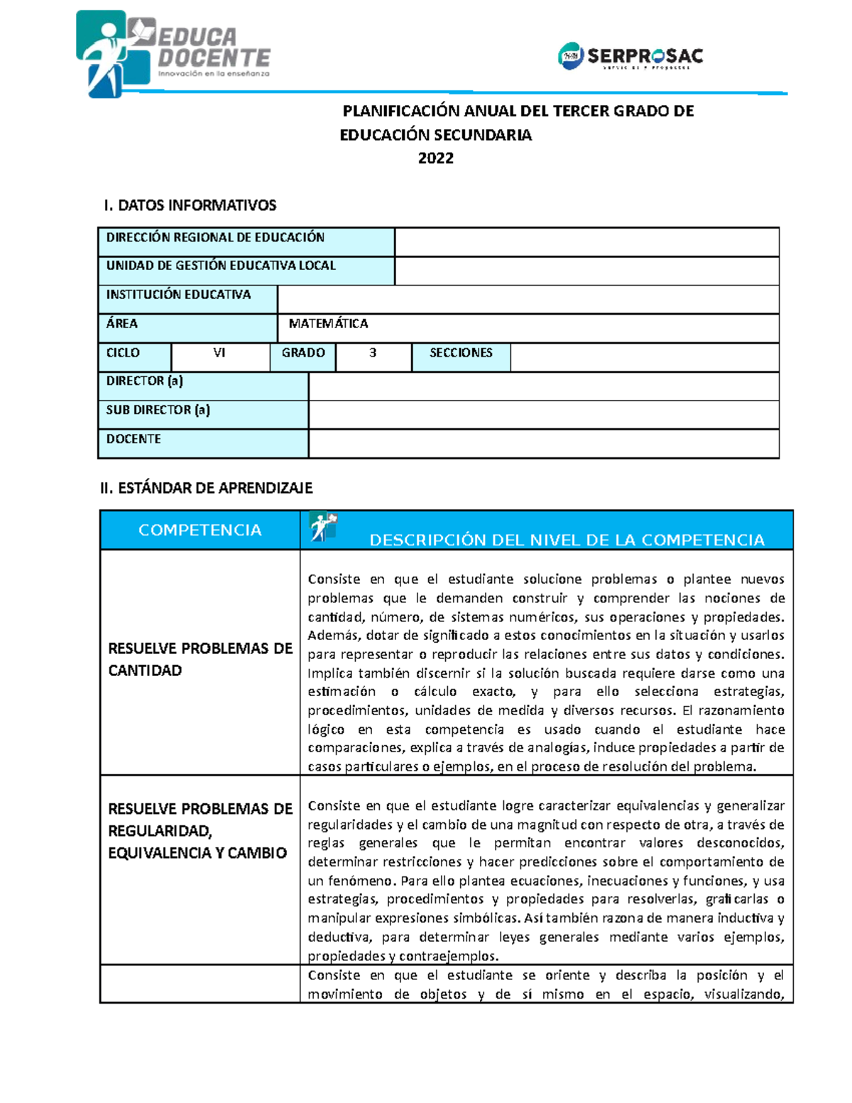 Plan anual 3ero matemática - PLANIFICACIÓN ANUAL DEL TERCER GRADO DE EDUCACIÓN SECUNDARIA 2022 I ...