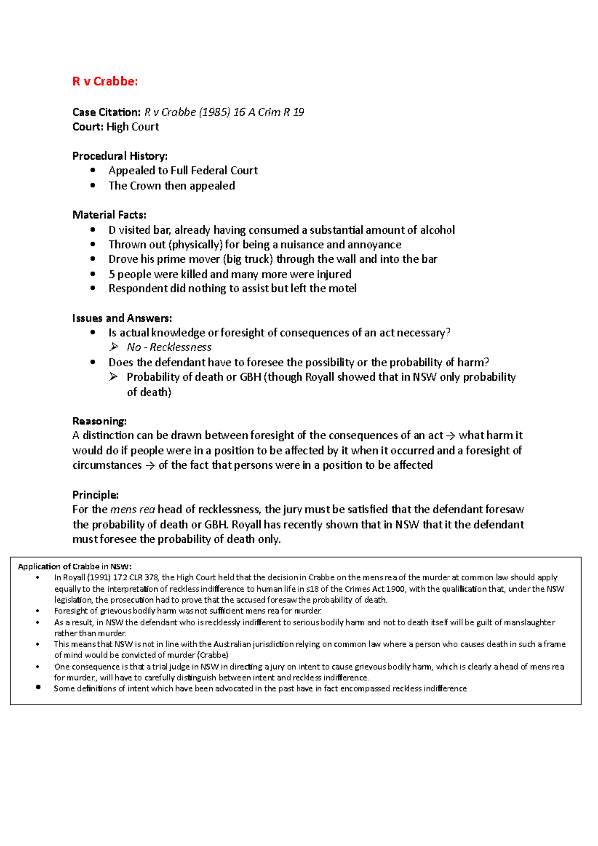 R v Crabbe Case Summary - R v Crabbe: Case Citation: R v Crabbe (1985 ...
