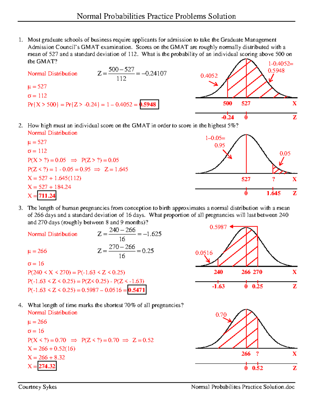 Probability Statistics Normal Probabilites Practice Revision - Normal ...