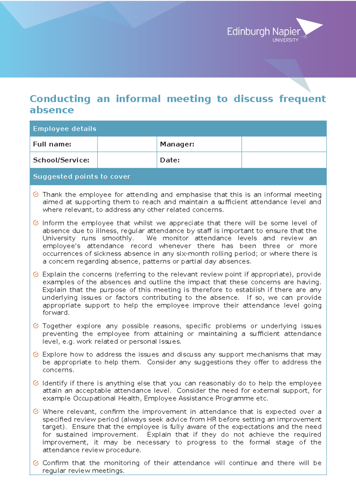 2. Script for holding an informal meeting to discuss frequent absence ...