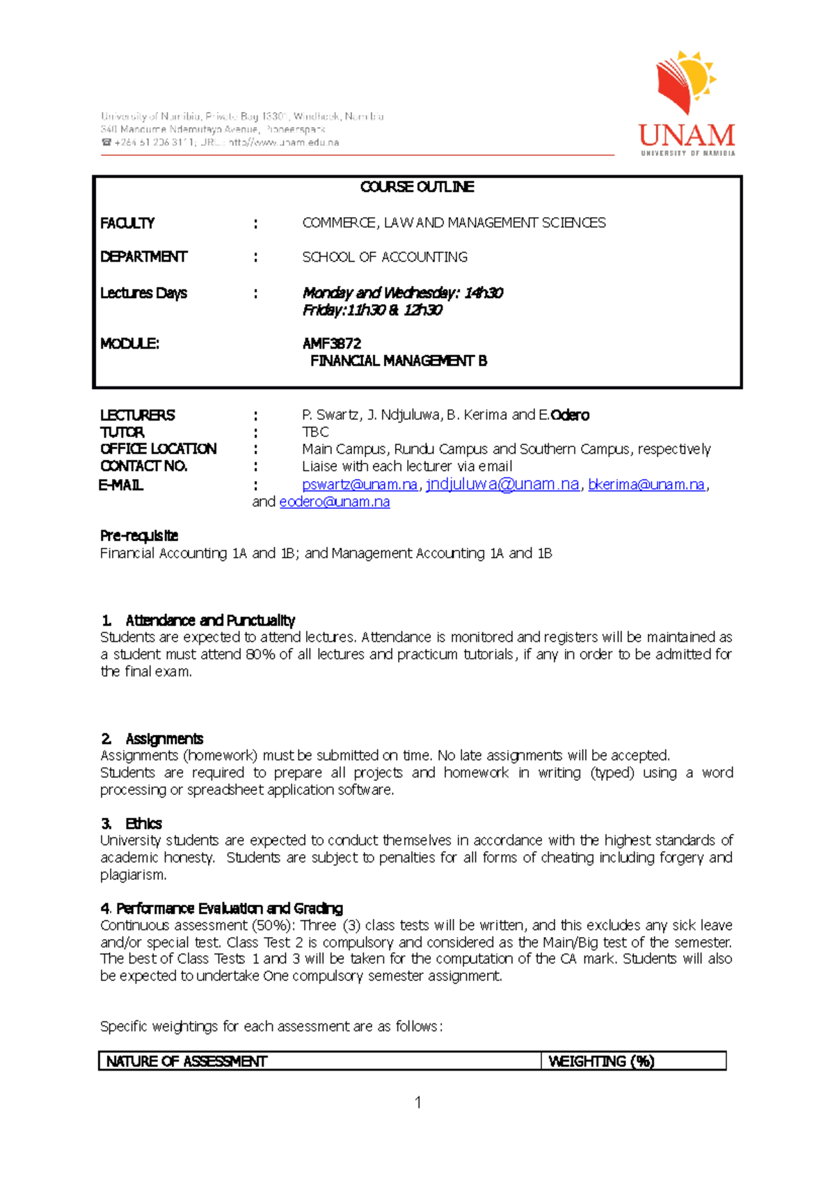 AMF3872 Course Outline (Final) 2022 - COURSE OUTLINE FACULTY : COMMERCE ...