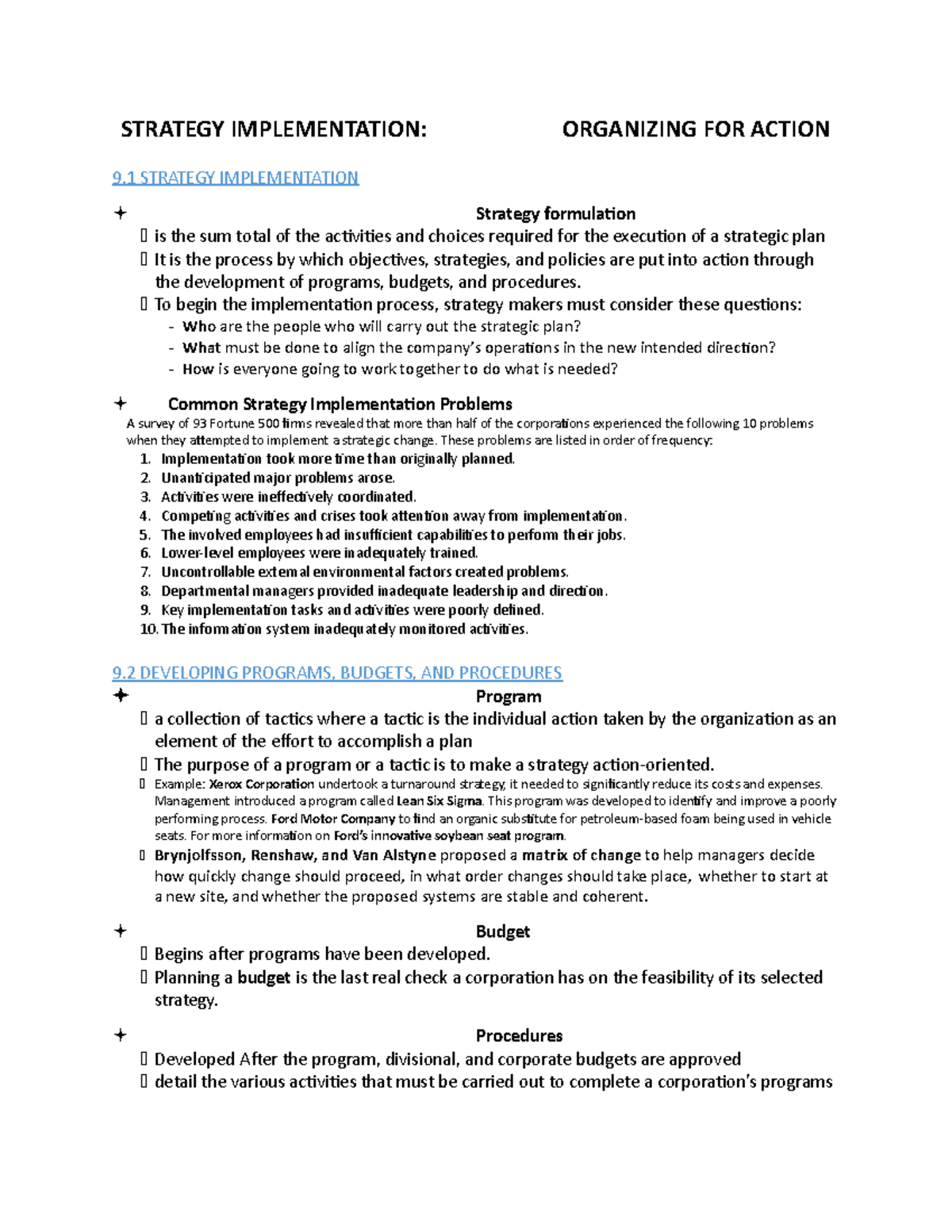 Strategy Implementation - STRATEGY IMPLEMENTATION: ORGANIZING FOR ...