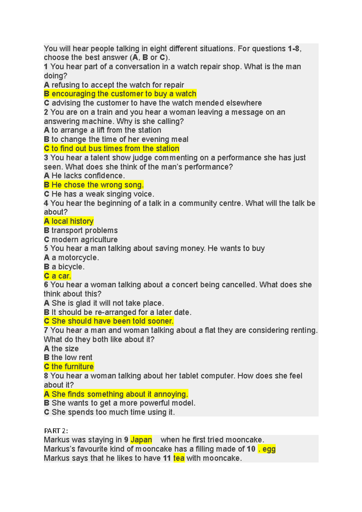 TEST 2 - LISTENING PRACTICE - You will hear people talking in eight ...