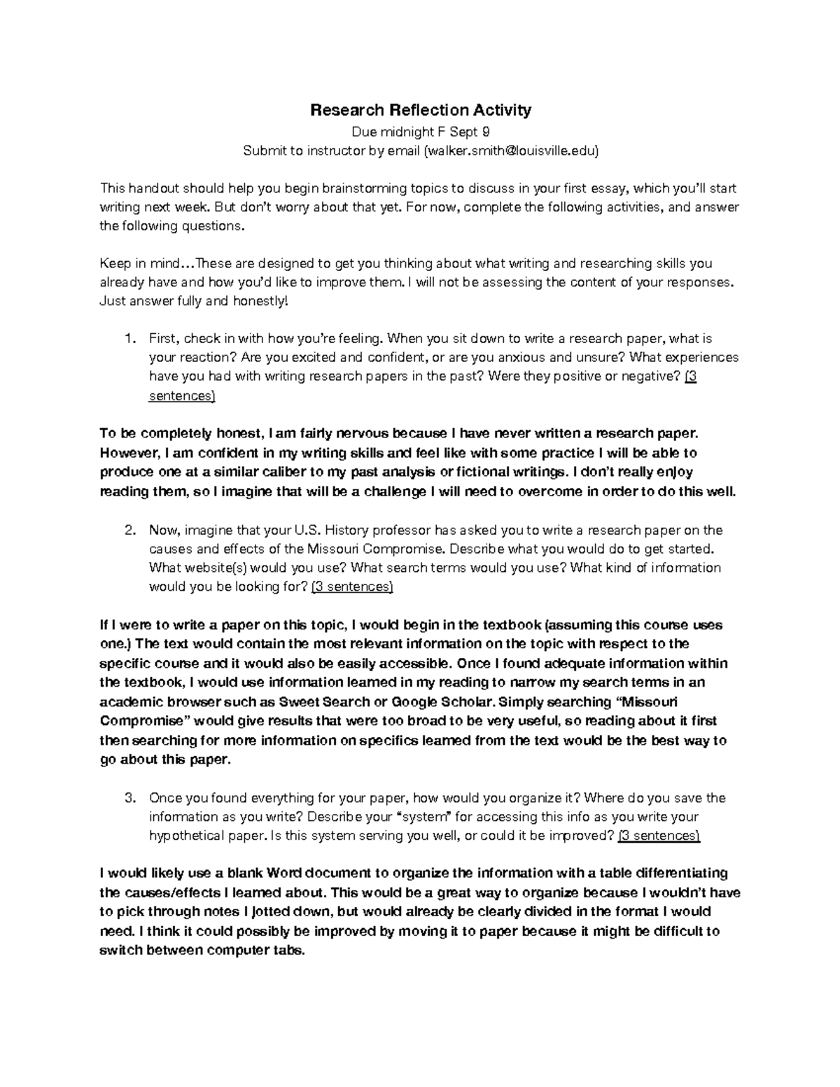 Research Reflection - But don’t worry about that yet. For now, complete ...