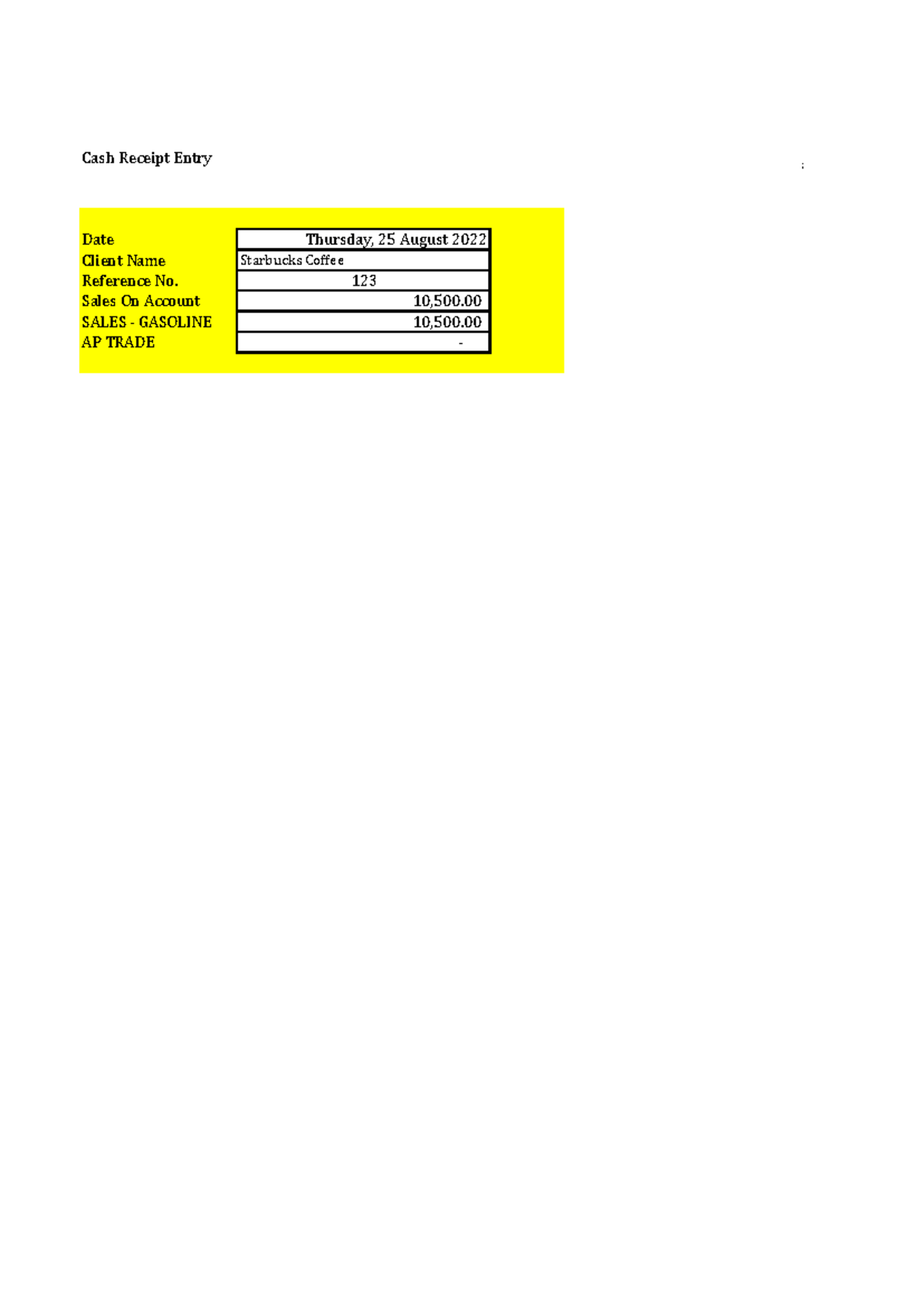 Cash Receipt Entry Reference No. 123 - Accountancy, Business and Management - Cash Receipt Entry ...