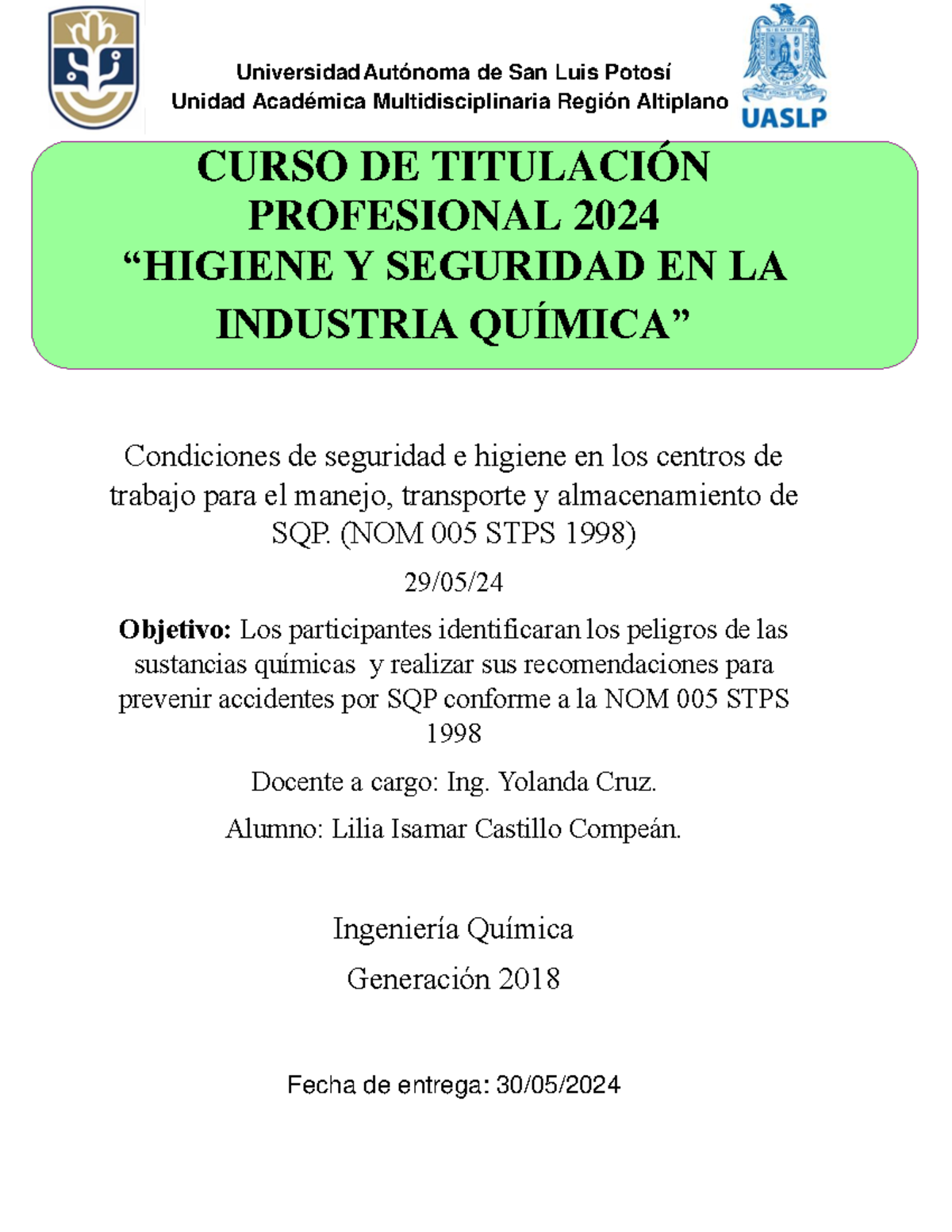 HR. Control Banding. l ILIA Isamar Castillo Compean - Unidad Académica ...