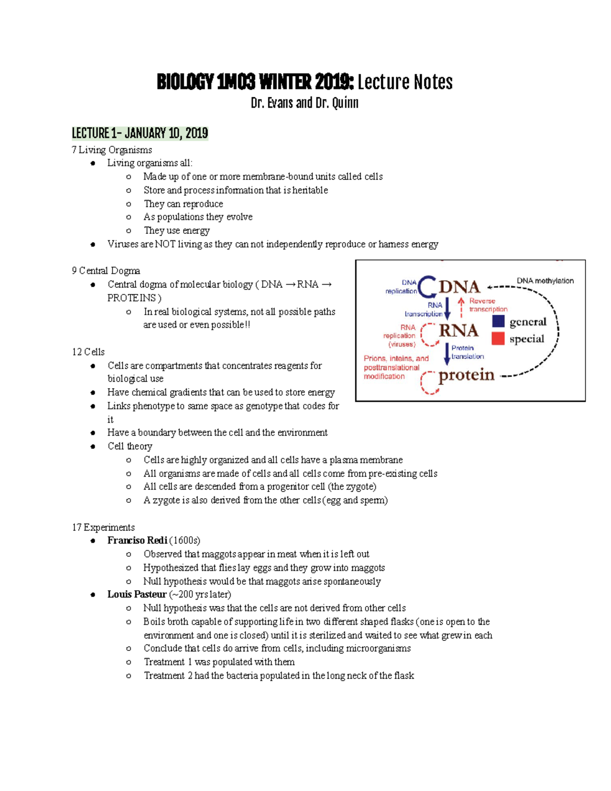 BIO 1M03 2019 Notes - BIOLOGY 1M03 WINTER 2019: Lecture Notes Dr. Evans ...