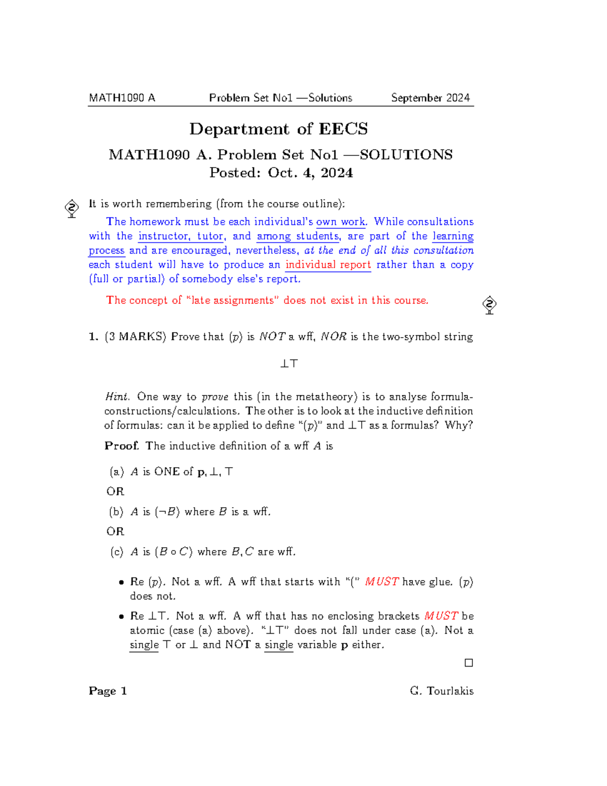 Asg1 F24 1090A SOL - Sol - Department of EECS MATH1090 A. Problem Set No1 —SOLUTIONS Posted: Oct ...