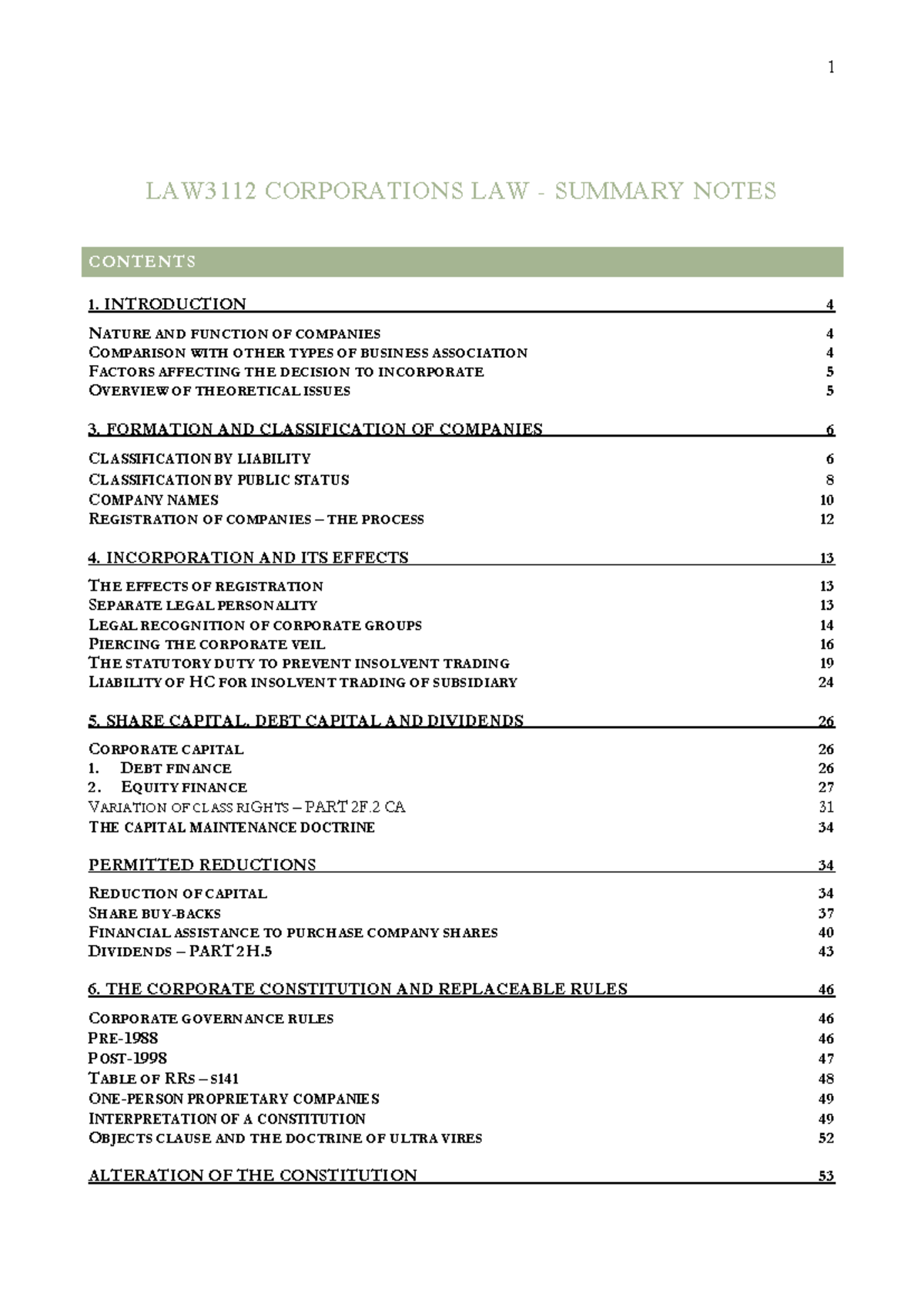 33191-sample - Summary Corporations Law - LAW3112 CORPORATIONS LAW ...