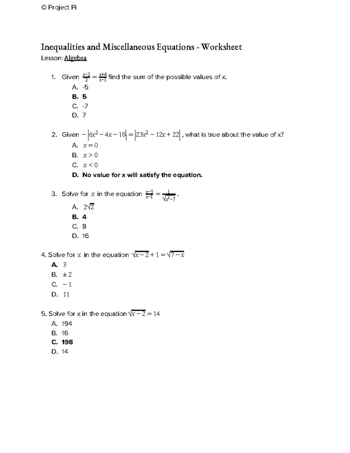 Algebra - Inequalities and Miscellaneous Equations - Inequalities and ...
