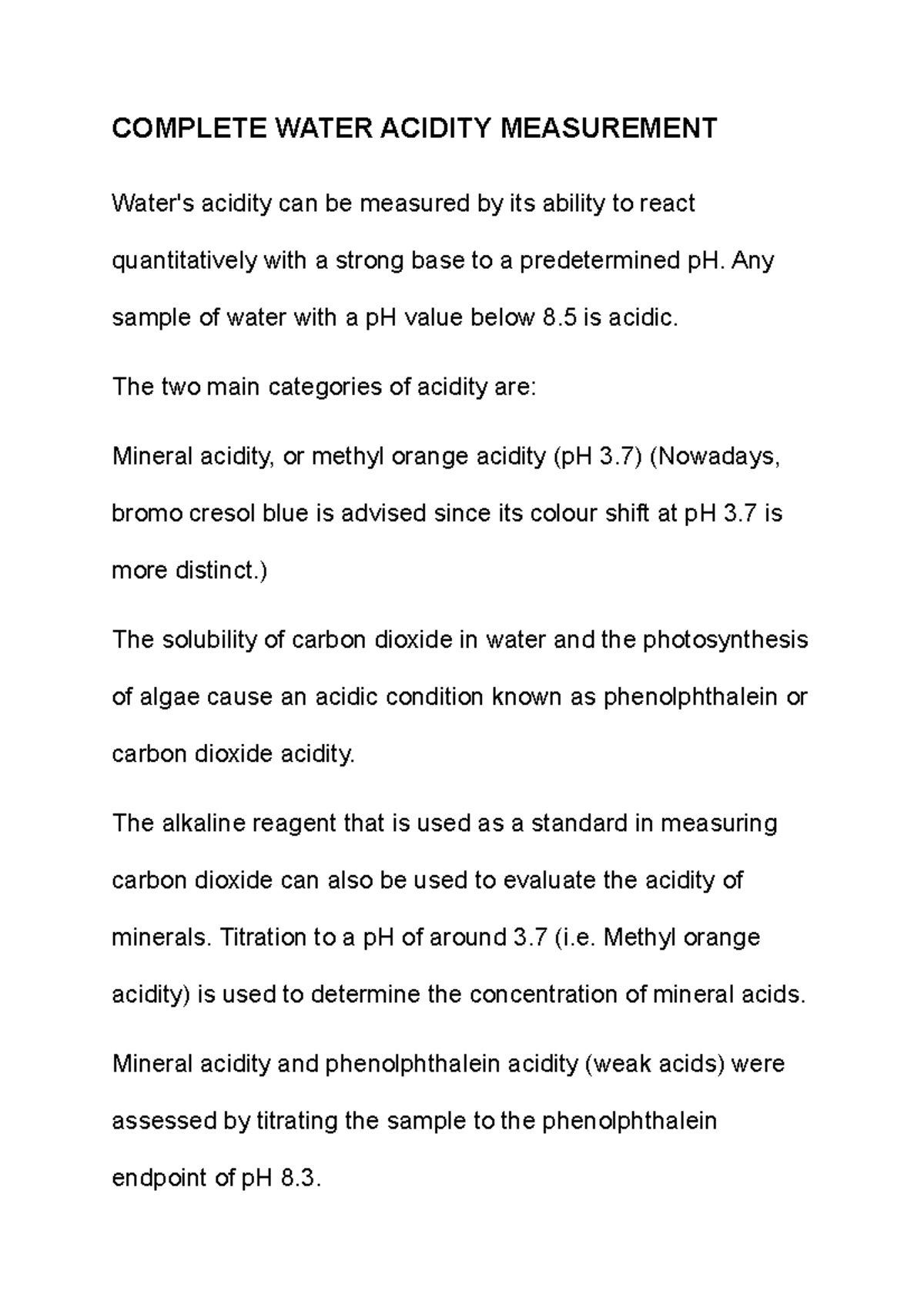 Complete Water Acidity Measurement - COMPLETE WATER ACIDITY MEASUREMENT ...