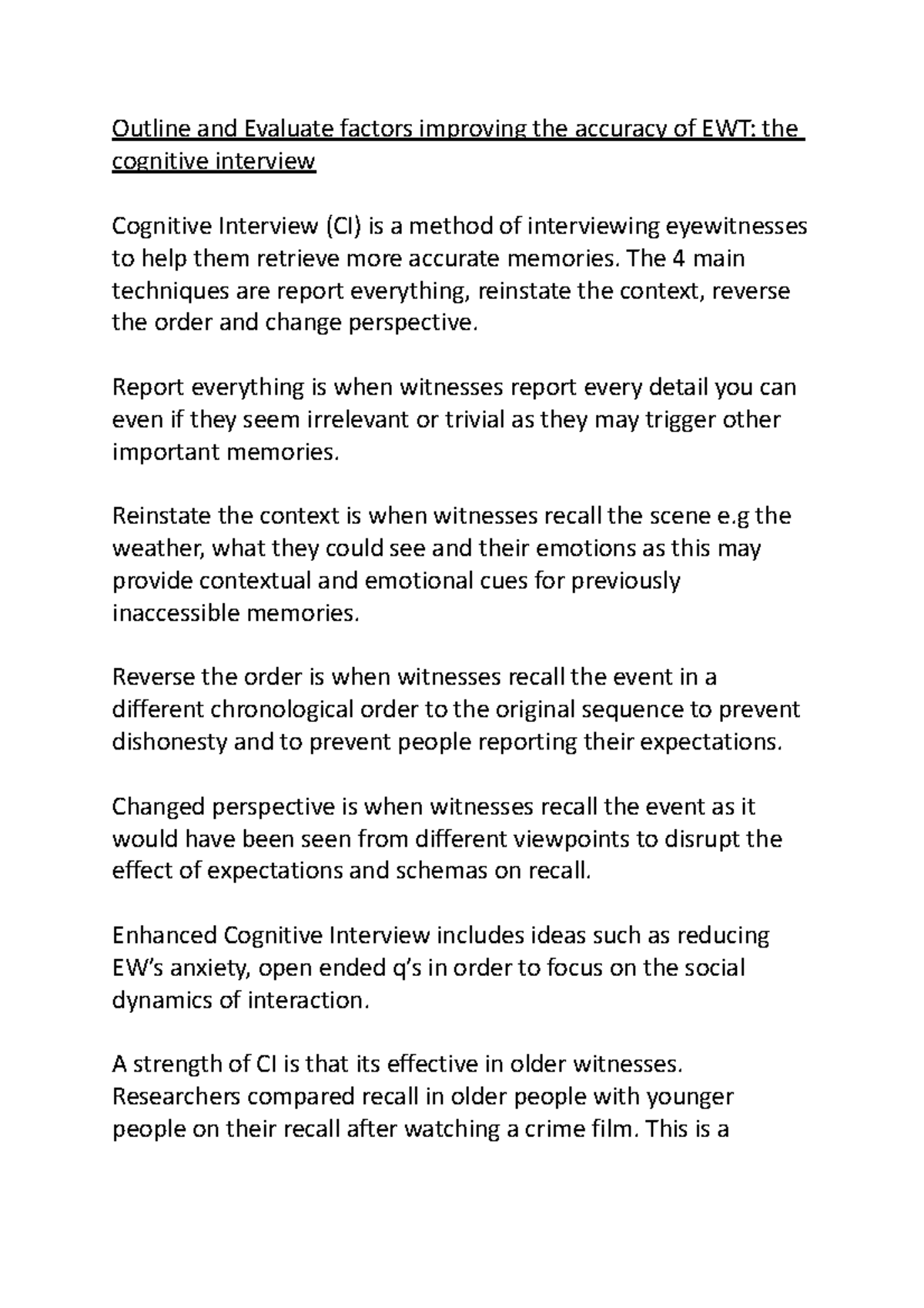 Outline and Evaluate factors improving the accuracy of EWT - The 4 main ...