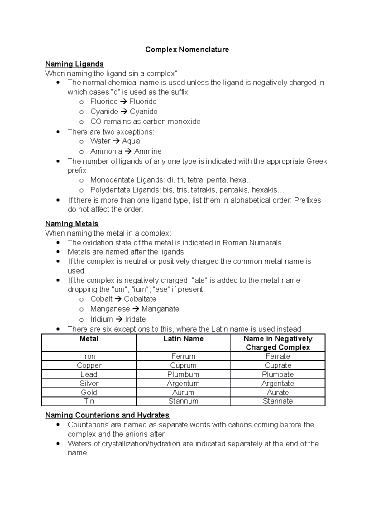 Complex Nomenclature - CHEM1112 - USyd - Studocu