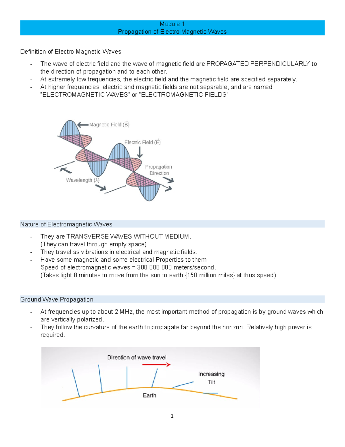 PHYS 314 - Waves and Optics - Module 1 Propagation of Electro Magnetic ...