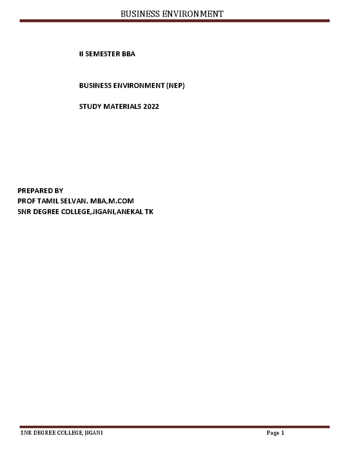 Business Environment - be notes - II SEMESTER BBA BUSINESS ENVIRONMENT ...