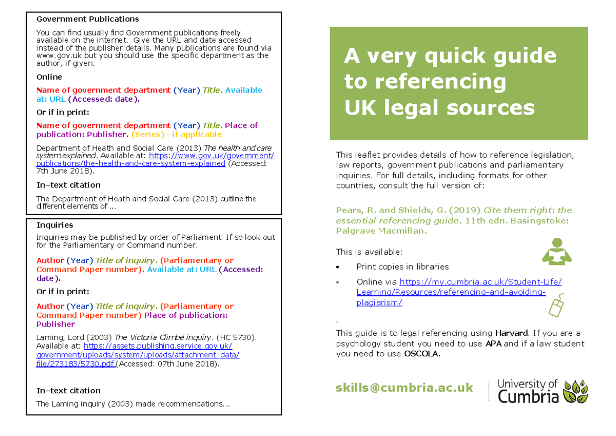 Quick guide to CTR Legal Referencing - Government Publications You can ...