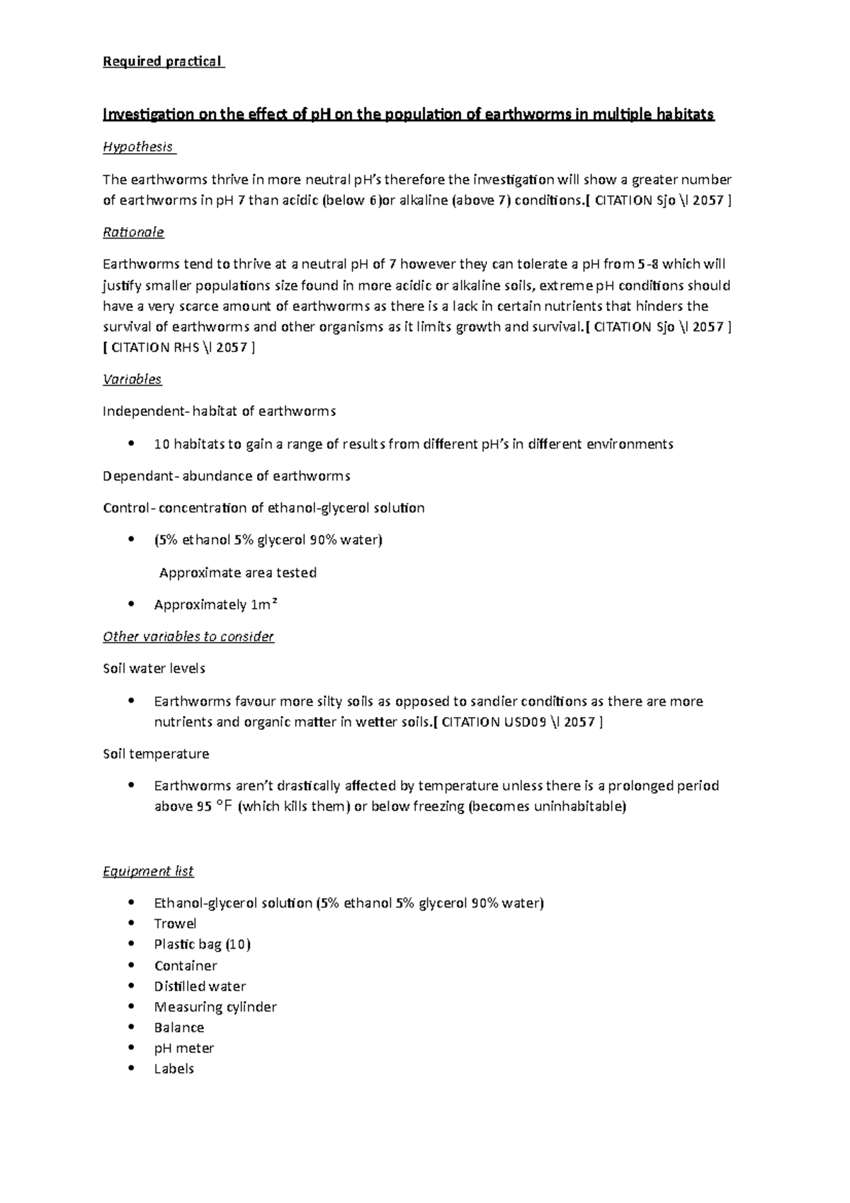 Required PAG Biology A level - Required practical Investigation on the ...