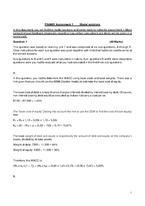 WACC Sample - Sample Problems for WACC Question 1: Suppose a company uses only debt and internal ...