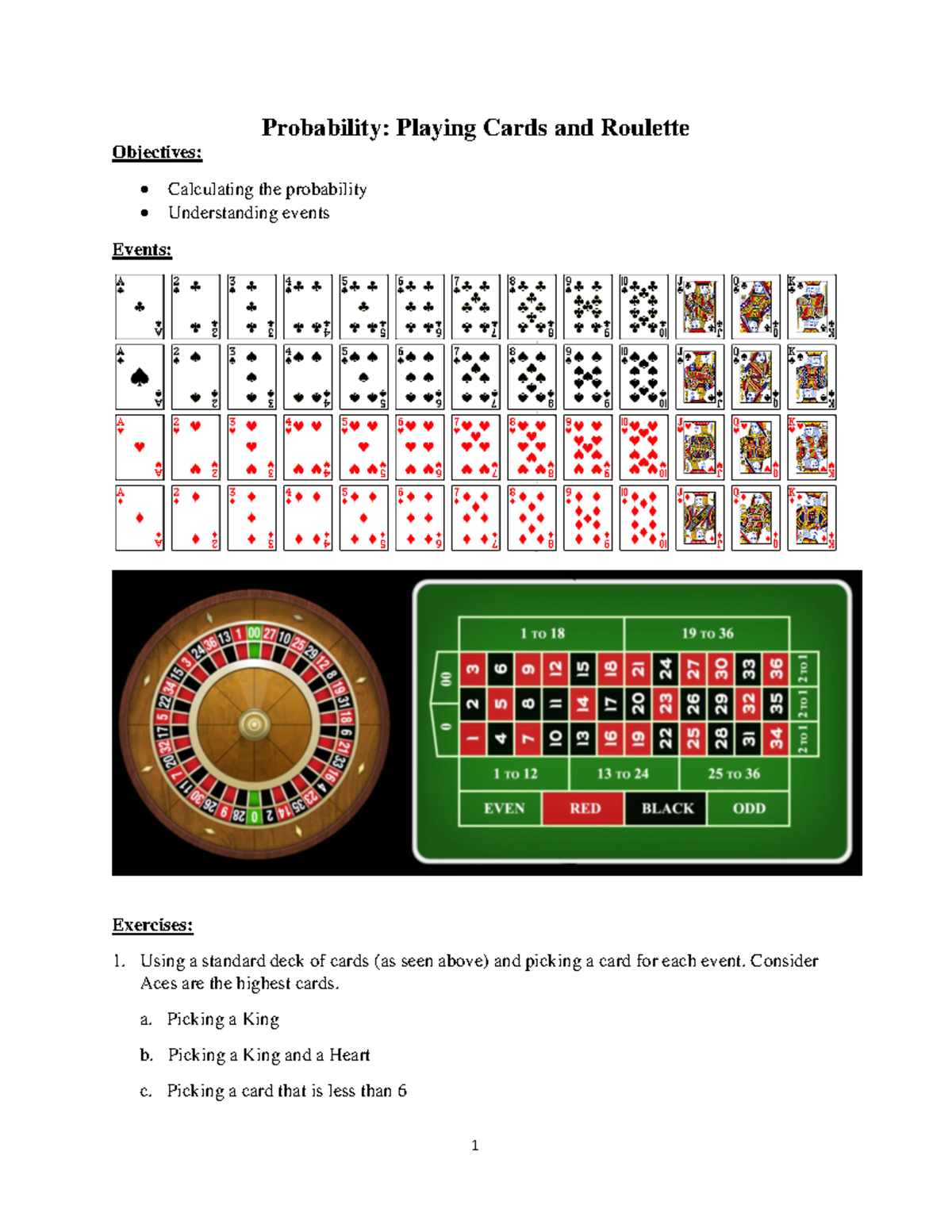 Probability Cards and Roulette - 1 Probability: Playing Cards and ...