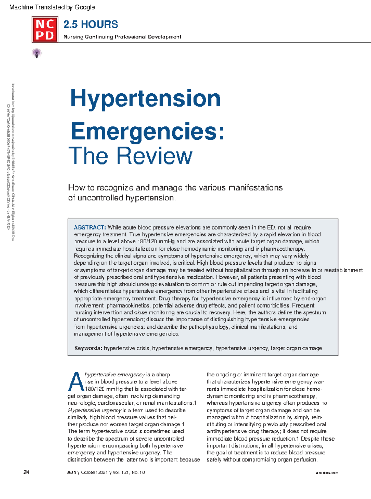 Ce hypertensive emergencies a review.17 - How to recognize and manage ...