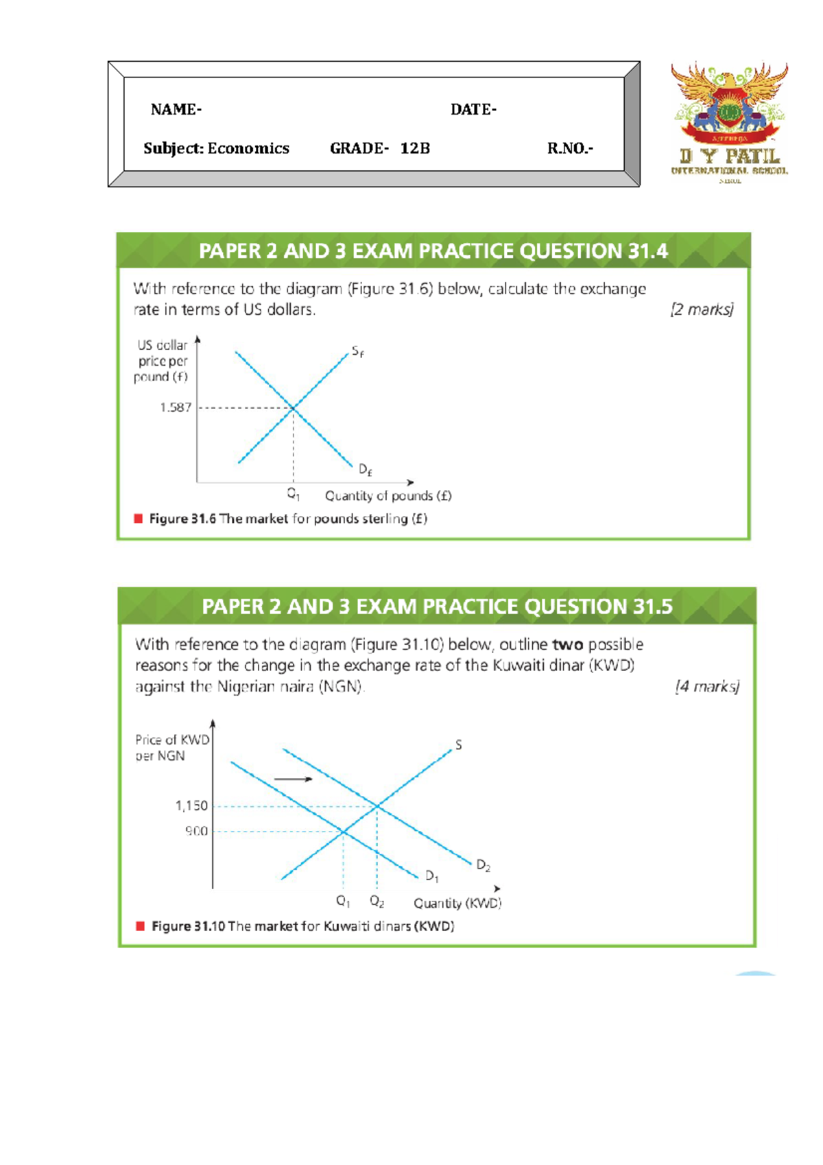 Worksheet - Exchange rate - GR18A2004 - NAME- DATE- Subject: Economics ...