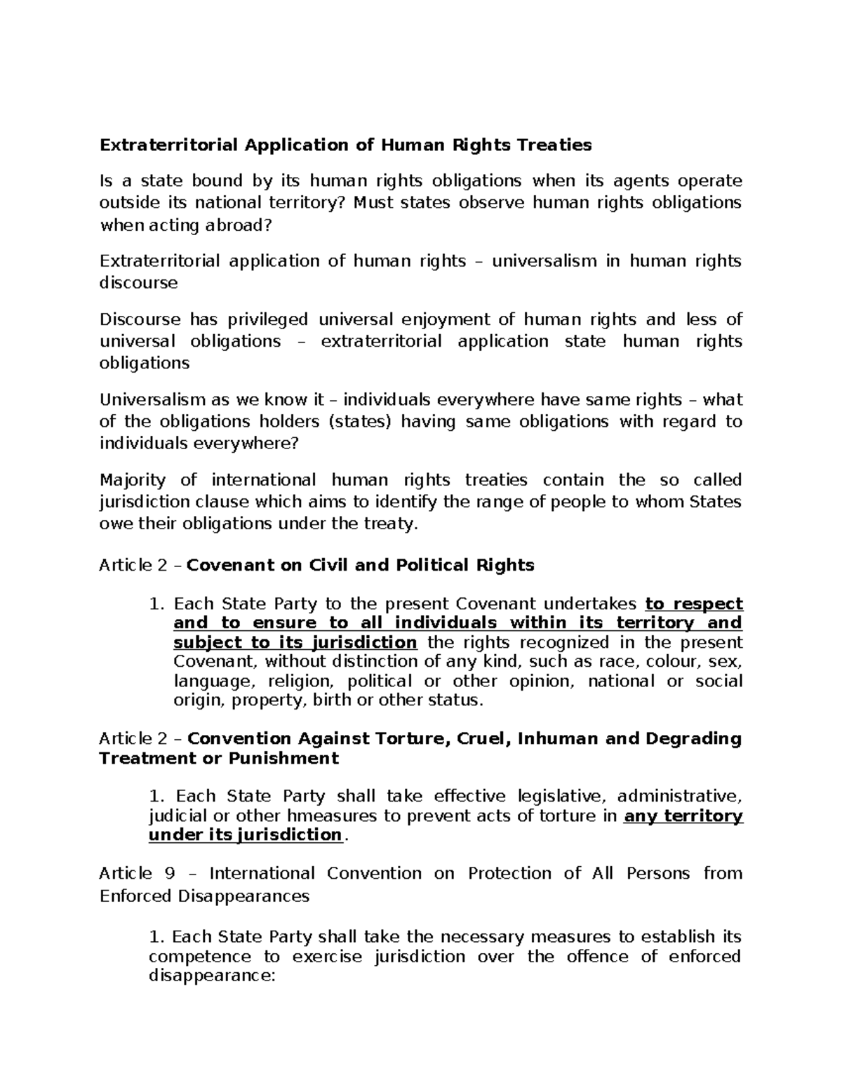 4. Extraterritorial Application of human rights treaties & Reservations ...