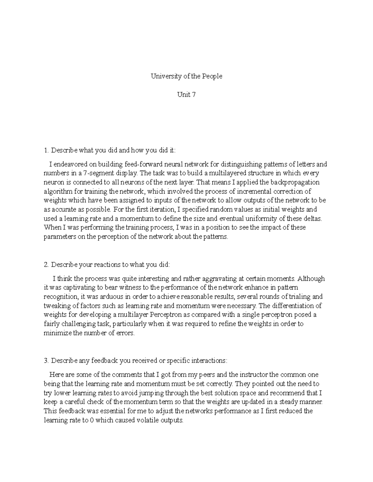 CS 4407 Learning 7 - University of the People Unit 7 Describe what you ...