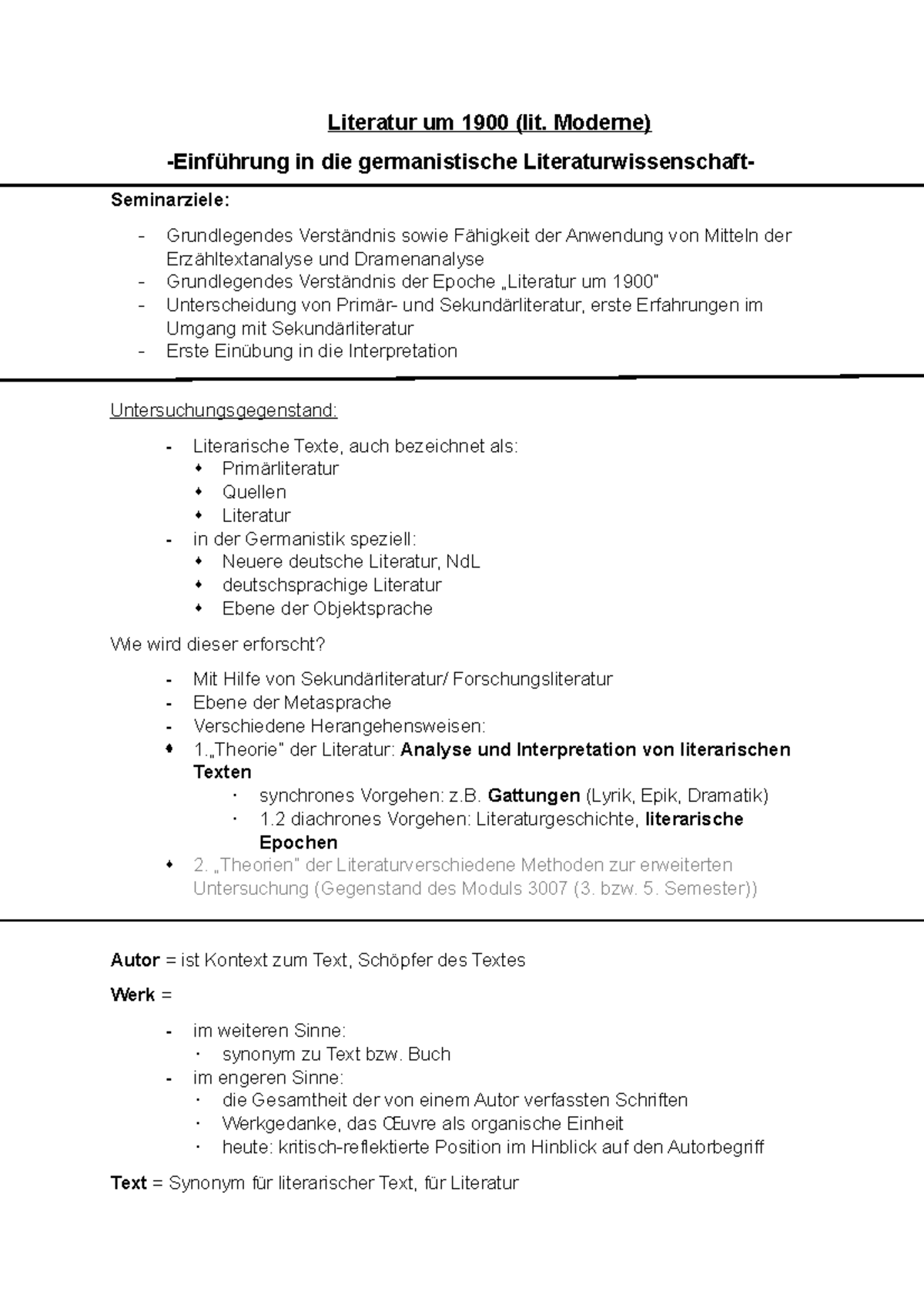 Literatur um 1900 - Literatur um 1900 (lit. Moderne) -Einführung in die ...