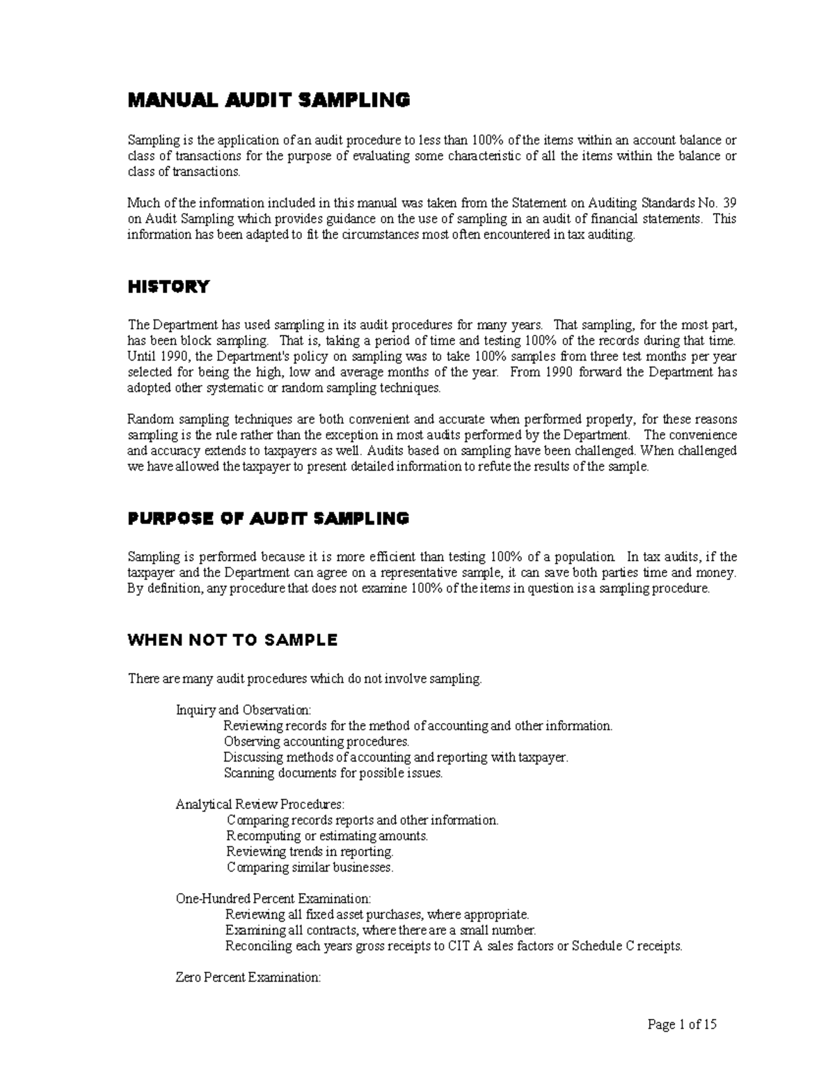 Auditsamplingmanuals - MANUAL AUDIT SAMPLING Sampling is the ...