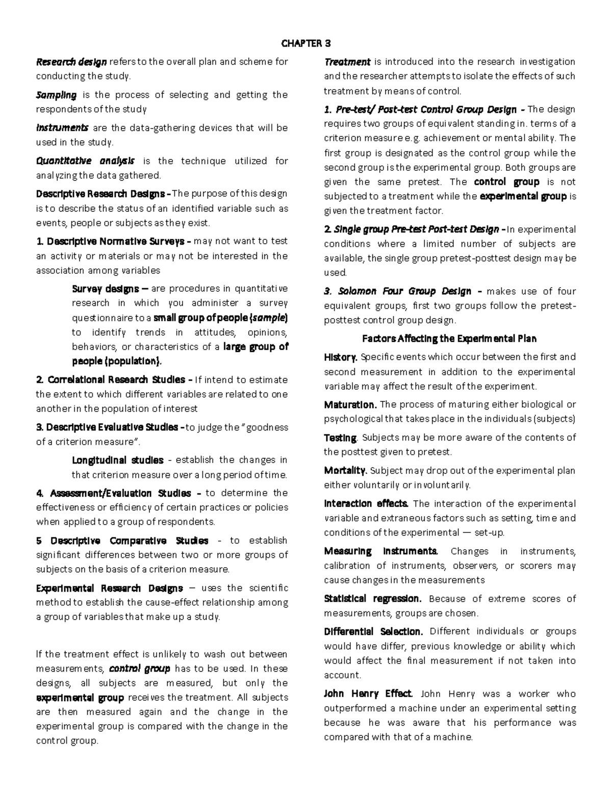 Chapter 3 - CHAPTER 3 Research design refers to the overall plan and ...