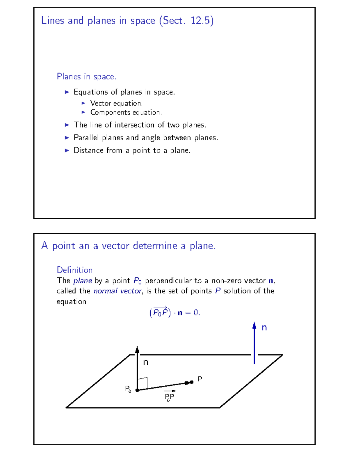 Plane 2 - Good - Lines and planes in space (Sect. 12) Planes in space ...