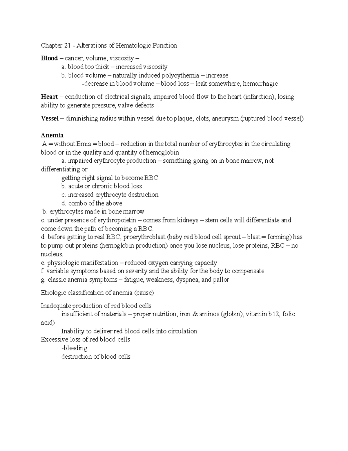 Path Exam 3 - Chapter 21 - Patho notes - Chapter 21 - Alterations of ...