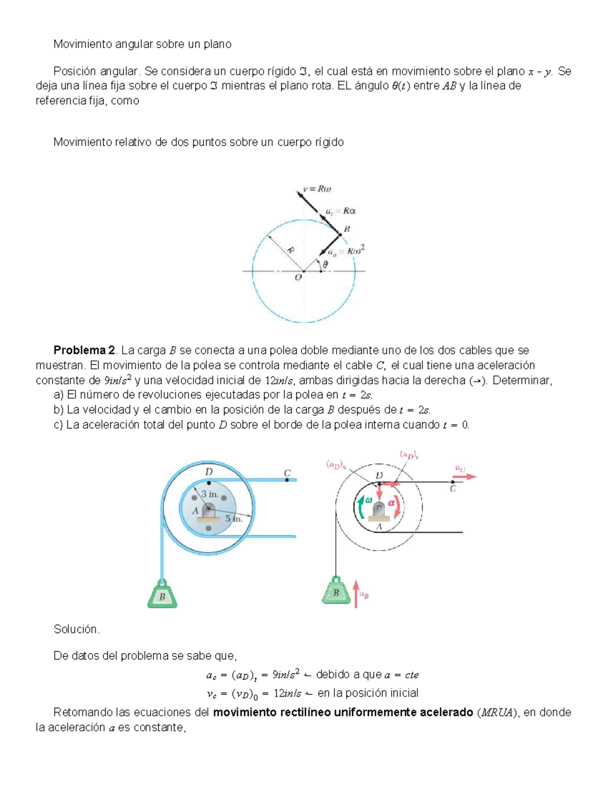 Dinámica 07102018 - Movimiento angular sobre un plano Posición angular ...