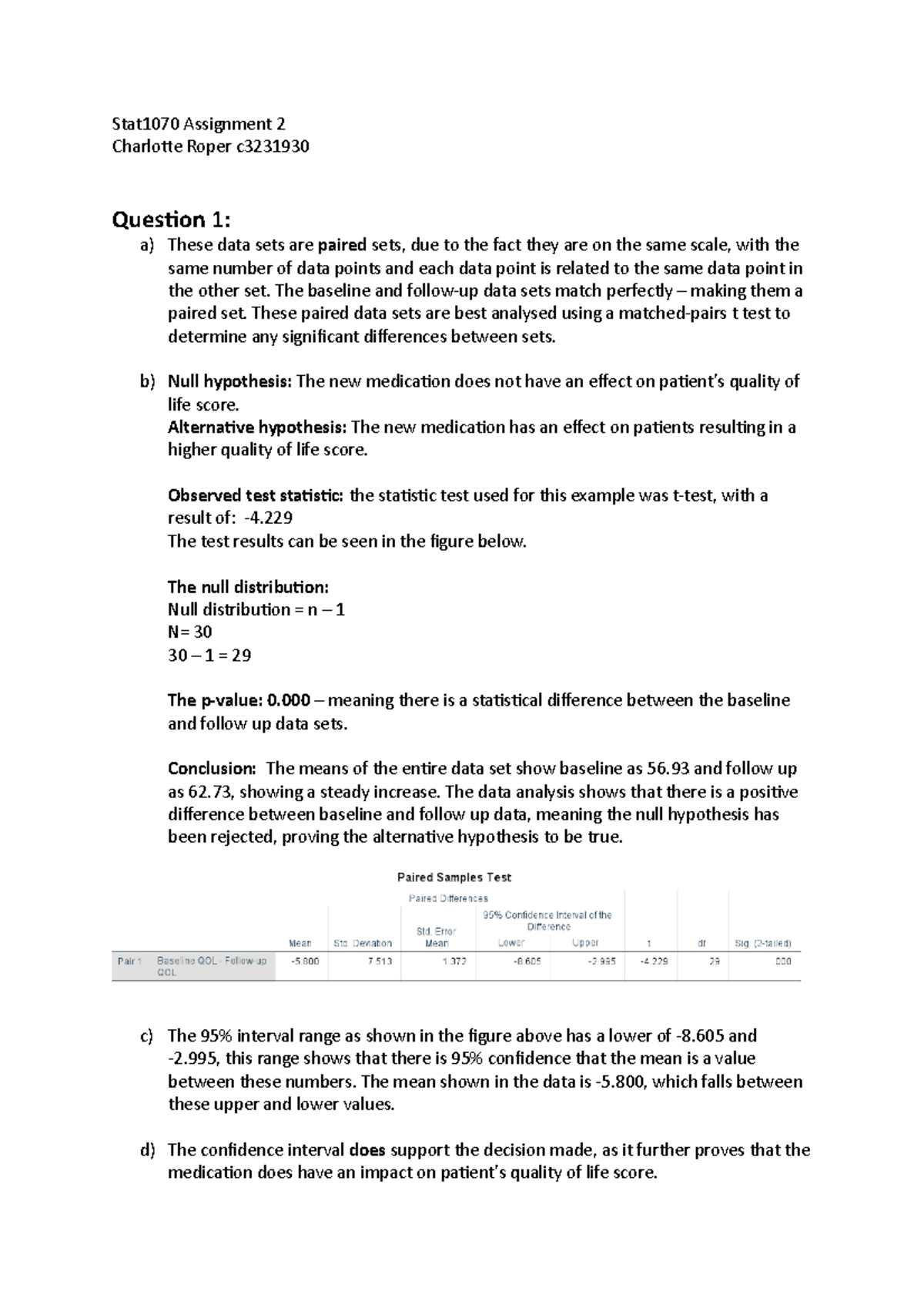 Stat1070 Assignment 2 - The baseline and follow-up data sets match ...