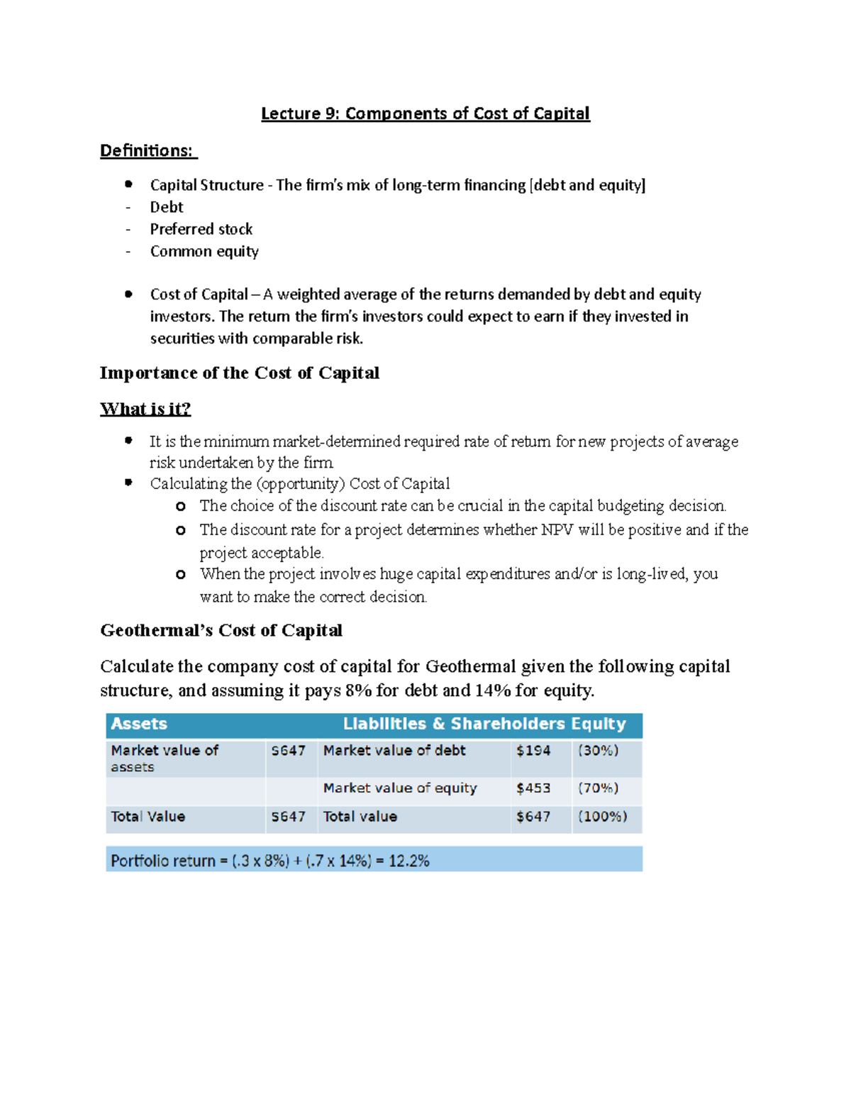 Lecture 9 - Professor Isaac Otchere - Lecture 9: Components of Cost of ...