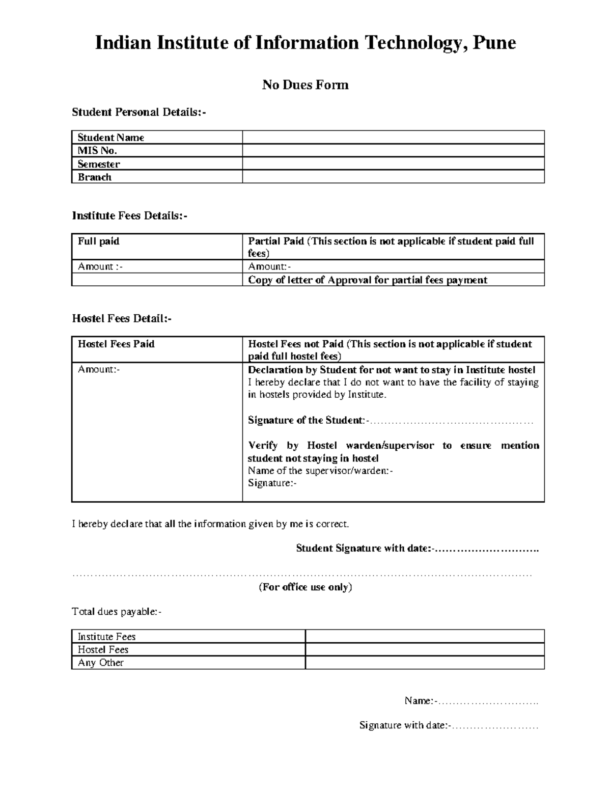 No Dues Form- updated - Indian Institute of Information Technology ...