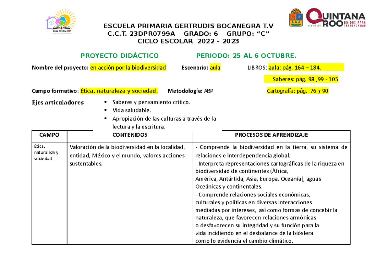 En acción por la biodiversidad - ESCUELA PRIMARIA GERTRUDIS BOCANEGRA T C.C. 23DPR0799A GRADO: 6 ...