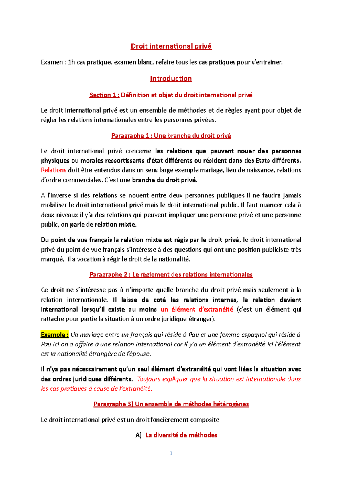 Cours Droit international privé - Droit international privé Examen : 1h ...