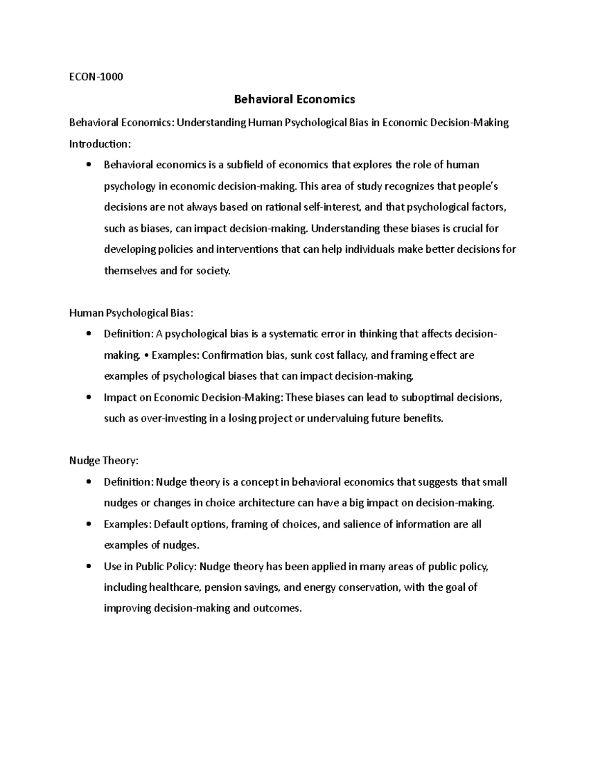 Public Goods and Externalities - ECON- Behavioral Economics Behavioral ...