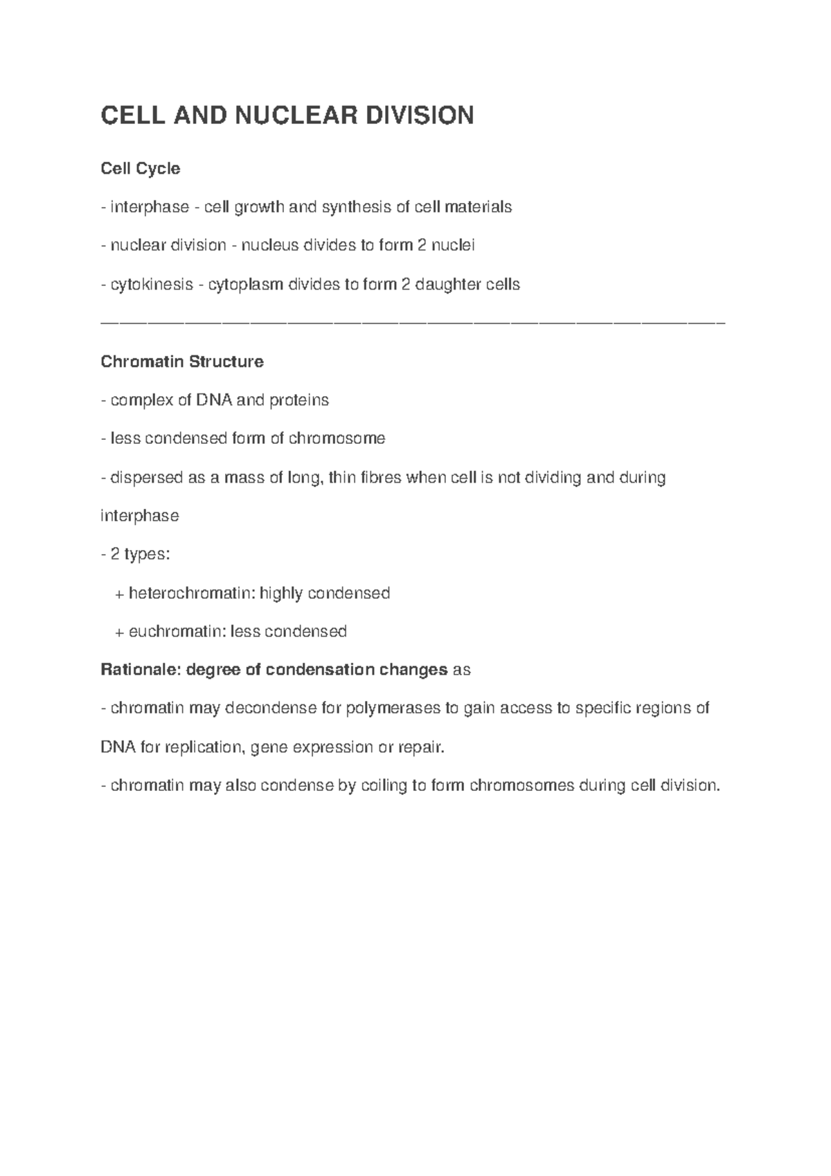 Cell and Nuclear Division Notes - CELL AND NUCLEAR DIVISION Cell Cycle ...