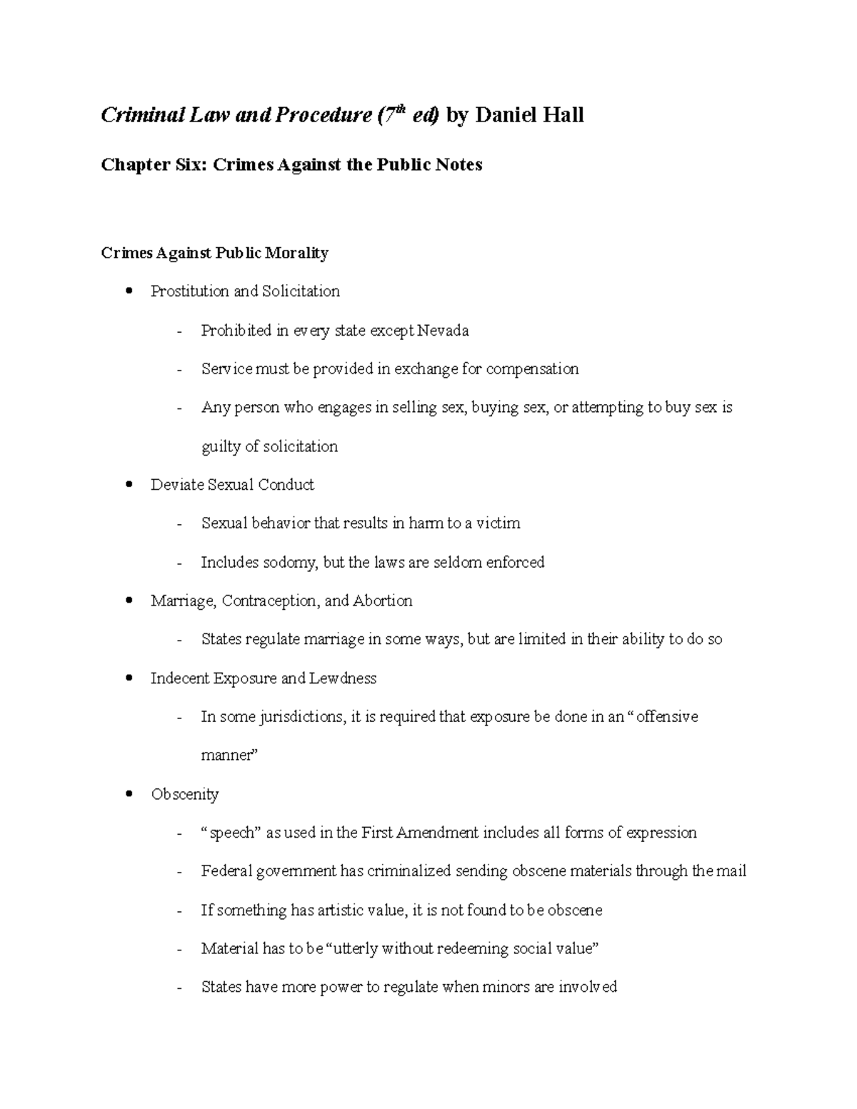 Chapter Six Notes - Criminal Law and Procedure (7th ed) by Daniel Hall ...