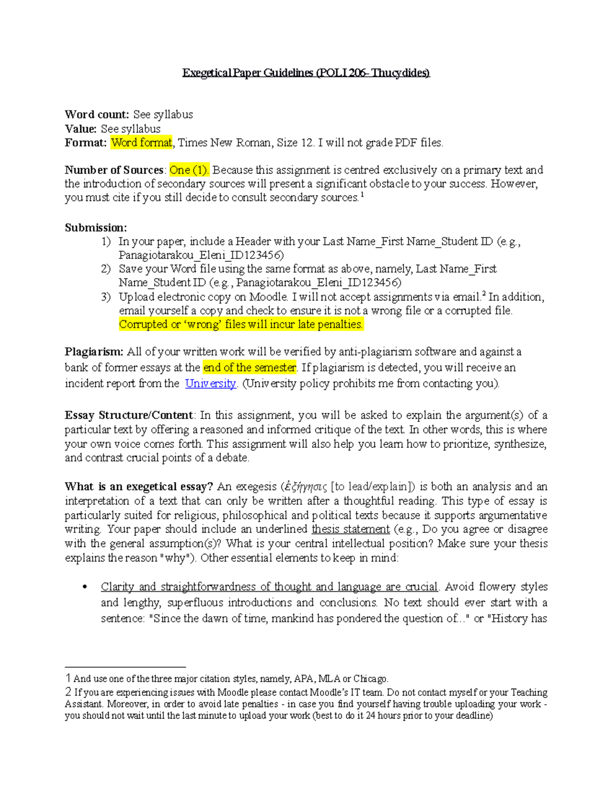 Exegetical Essay Guidelines POLI 206 Thucydides - Exegetical Paper ...