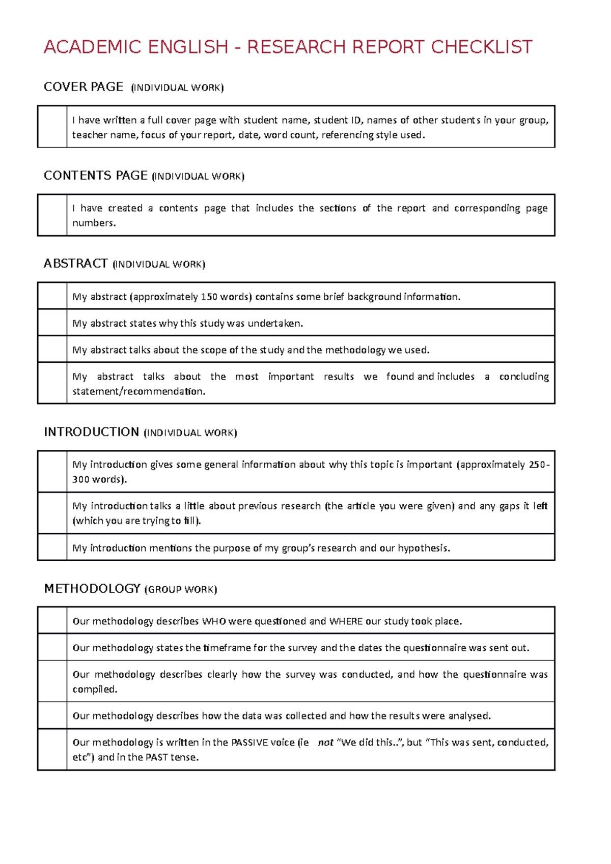 10.2 AE Research Report Checklist - ACADEMIC ENGLISH - RESEARCH REPORT ...