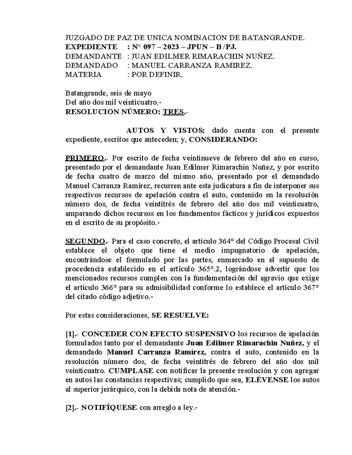 1716321806012 97- Apelacion Y MC- Elmer Villalobos - JUZGADO DE PAZ DE ...