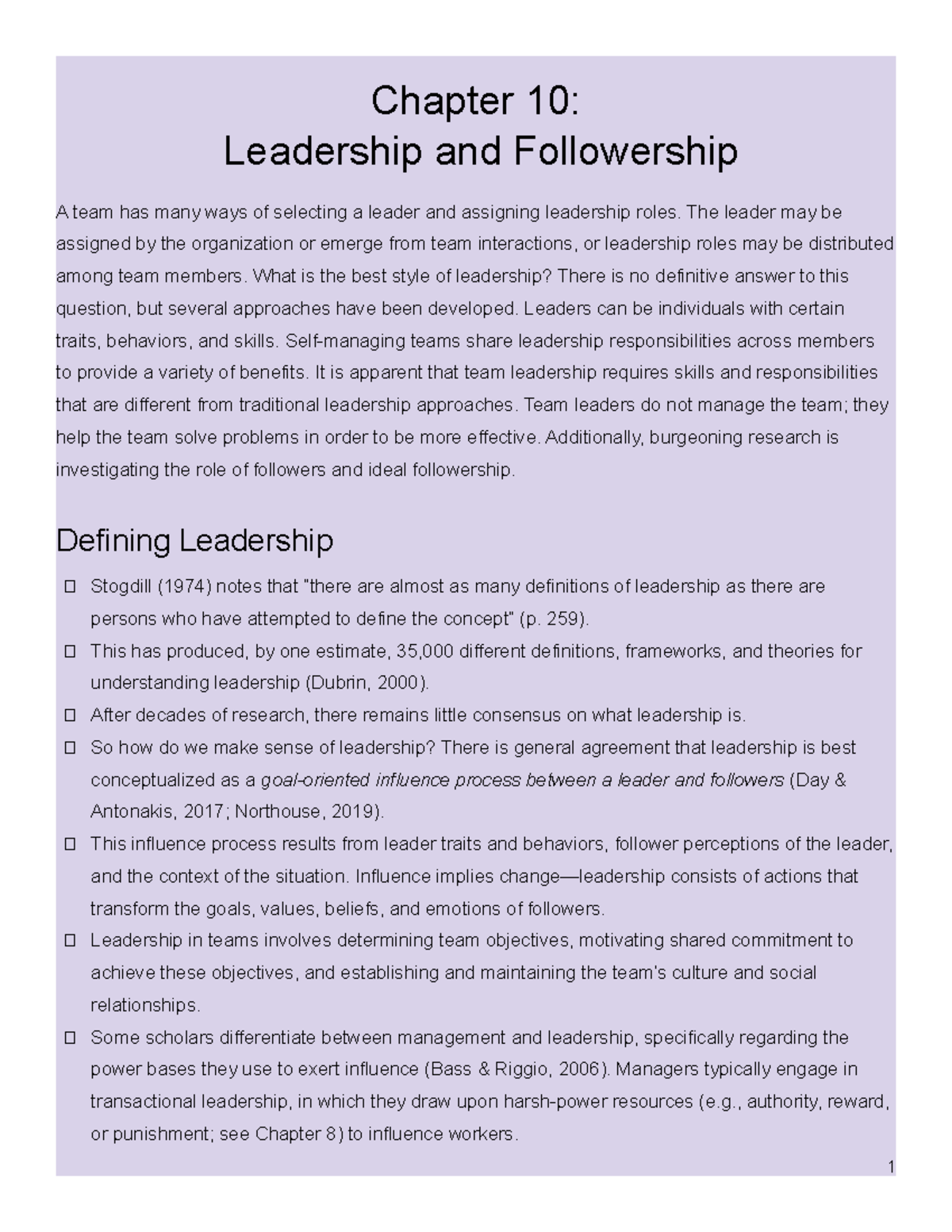Chapter 10 Leadership and Followership - The leader may be assigned by ...