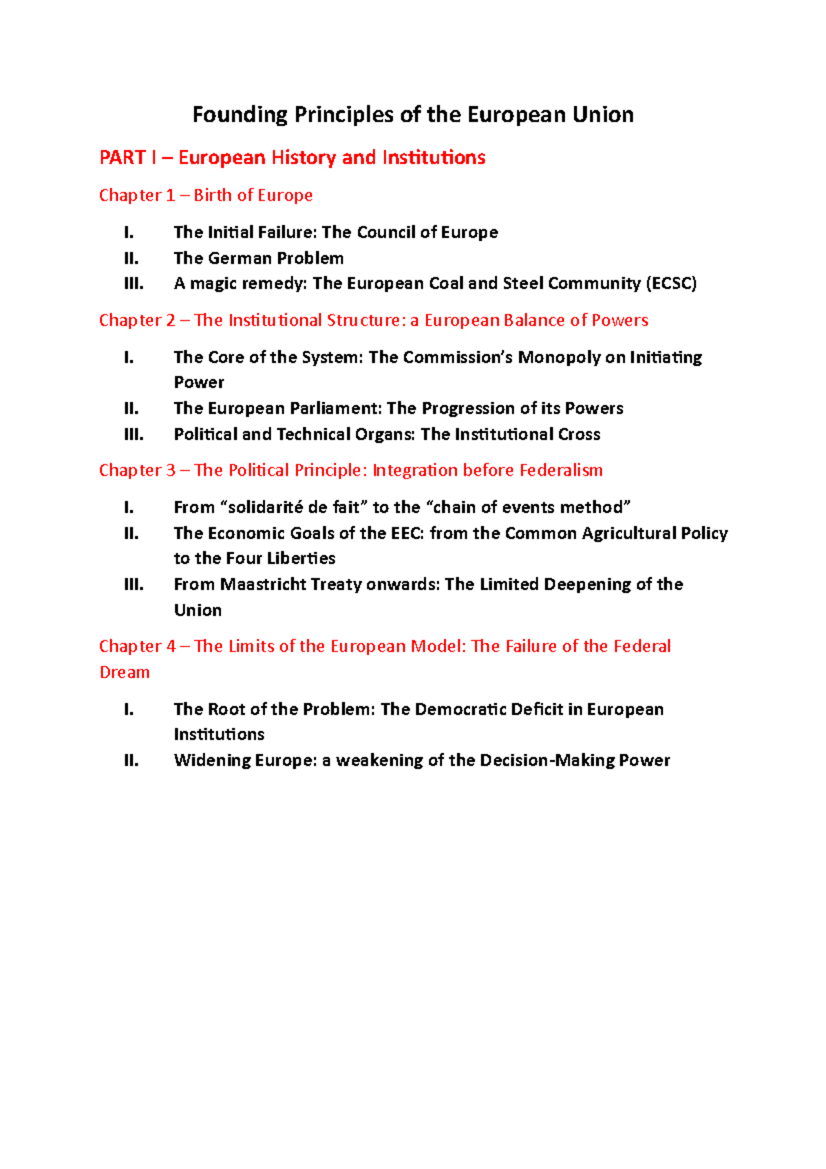 Plan du cours de Founding Principles of the European Union - Founding ... Plan du cours de Founding Principles of the European Union - Founding ...