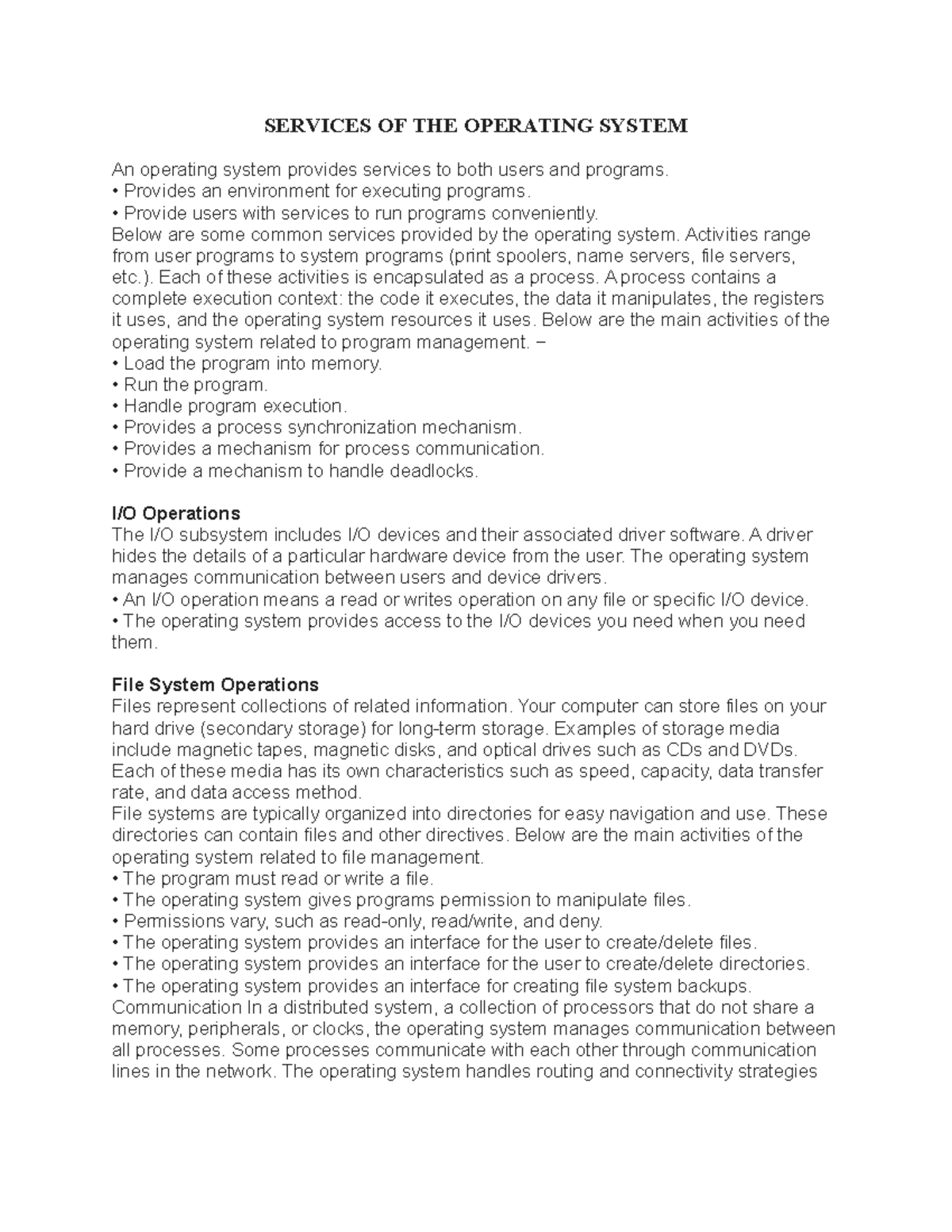 Services OF THE Operating System - SERVICES OF THE OPERATING SYSTEM An ...