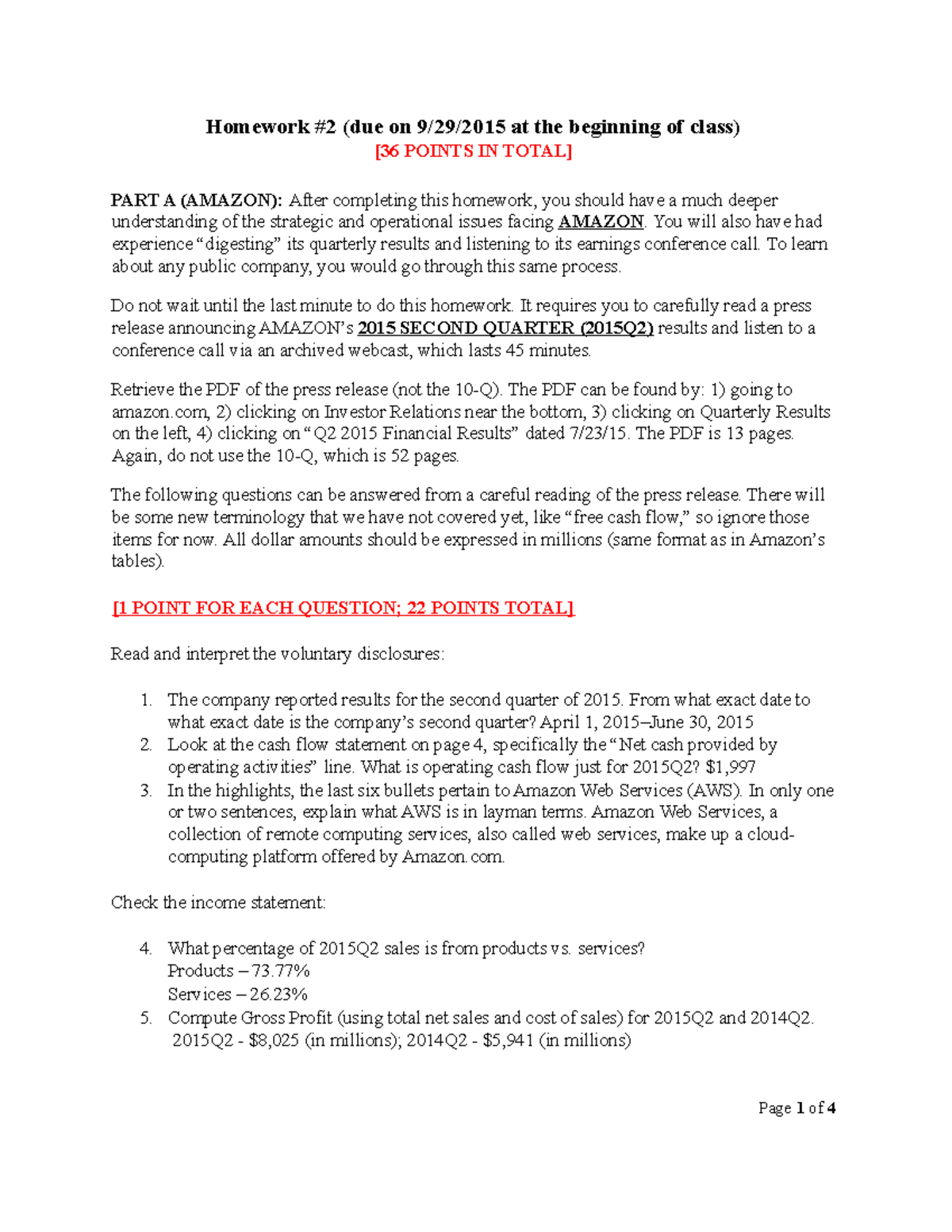 Homework 2 AMZN JE - answer key - Homework #2 (due on 9/29/2015 at the ...