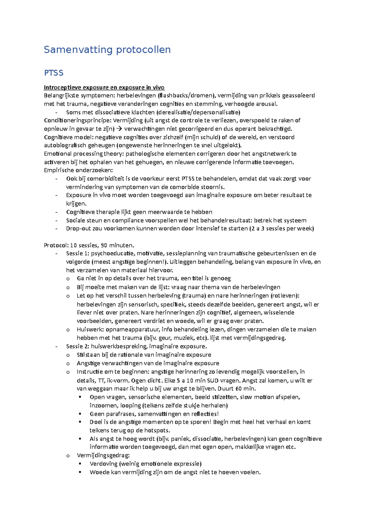 Samenvatting protocol PTSS CGT - Samenvatting protocollen PTSS ...