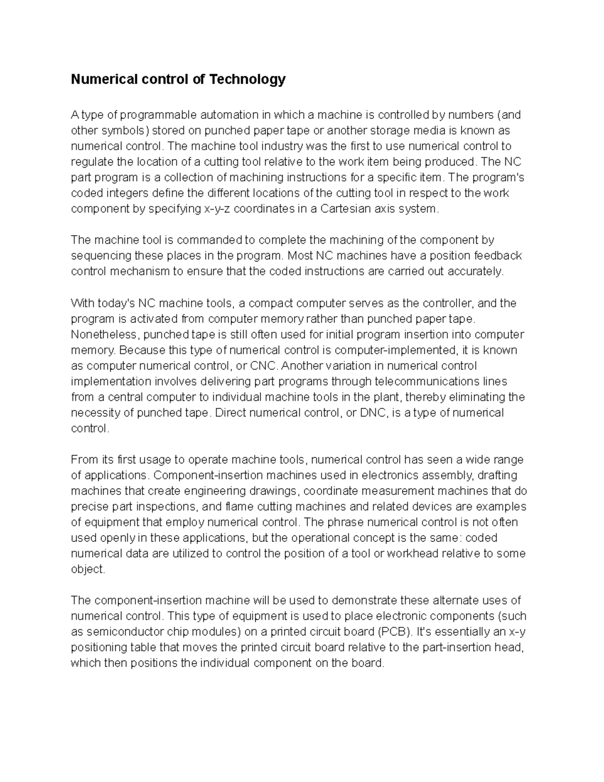 Numerical control of Technology - The machine tool industry was the ...